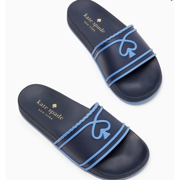 kate spade | Shoes | Kate Spade Navy Blue Logo Rubber Slip On Pool ...